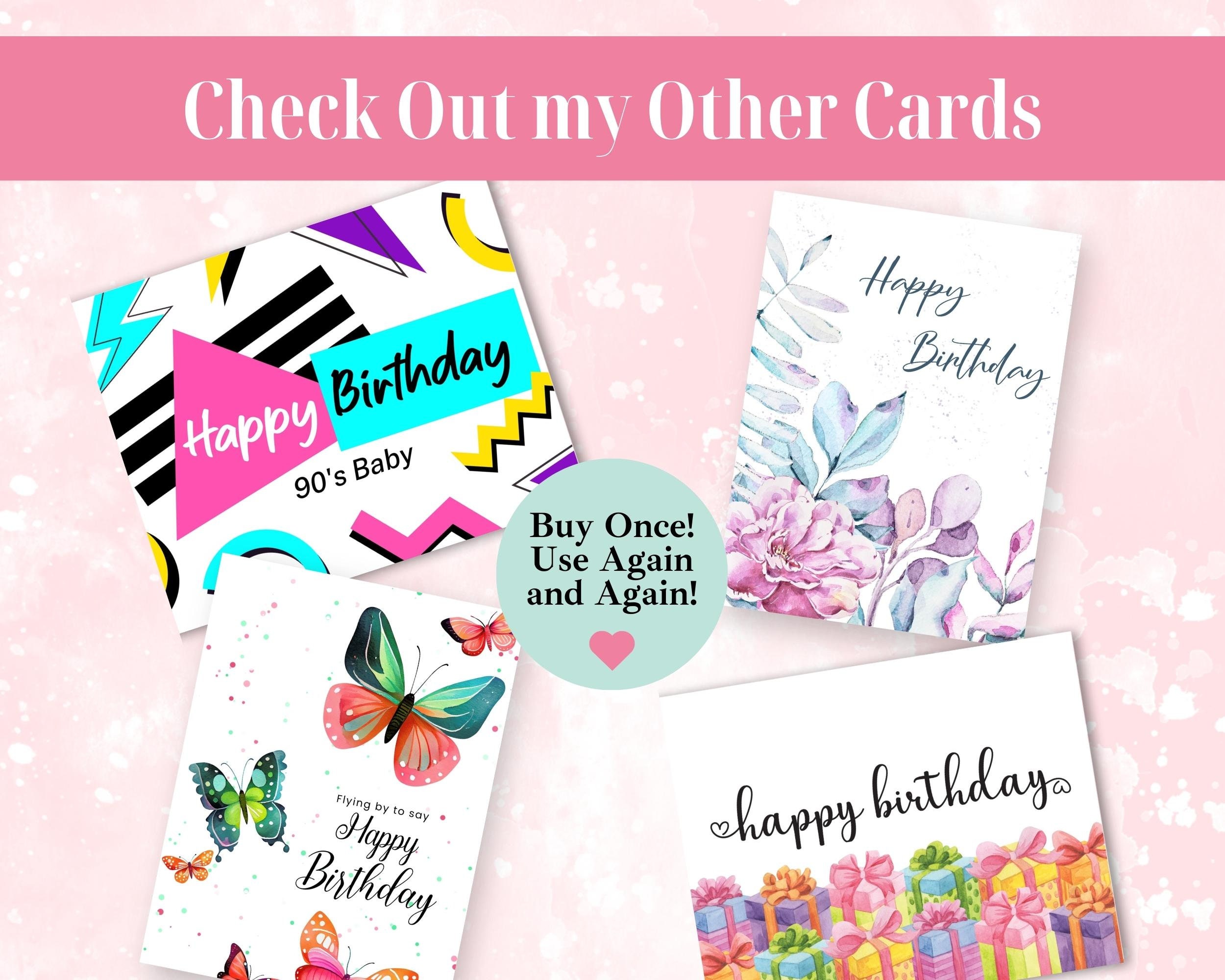 Rainbow 90s Girl Happy Birthday Printable Greeting Card and Envelope ...