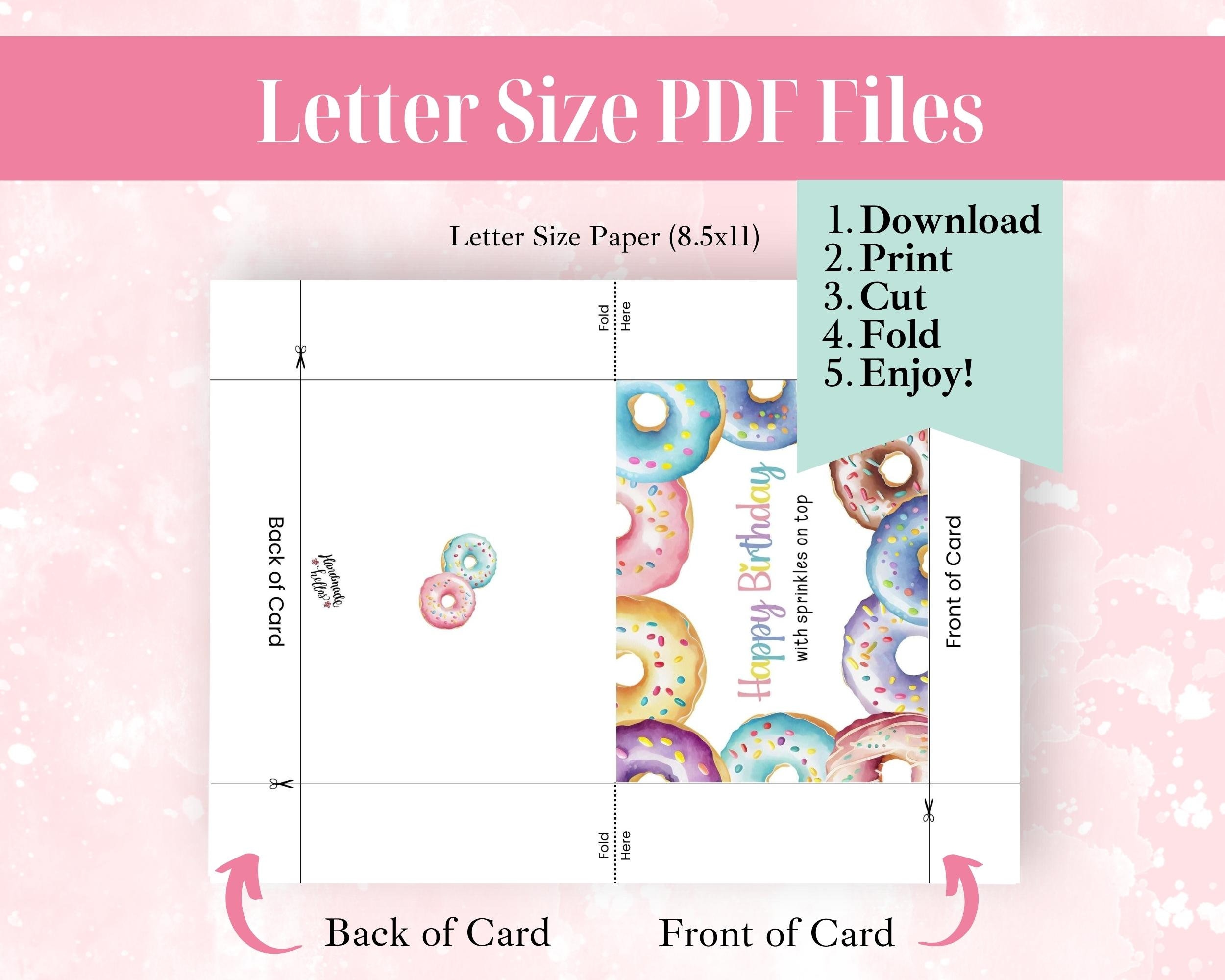 Donut Birthday Printable Greeting Card and Envelope INSTANT DOWNLOAD ...