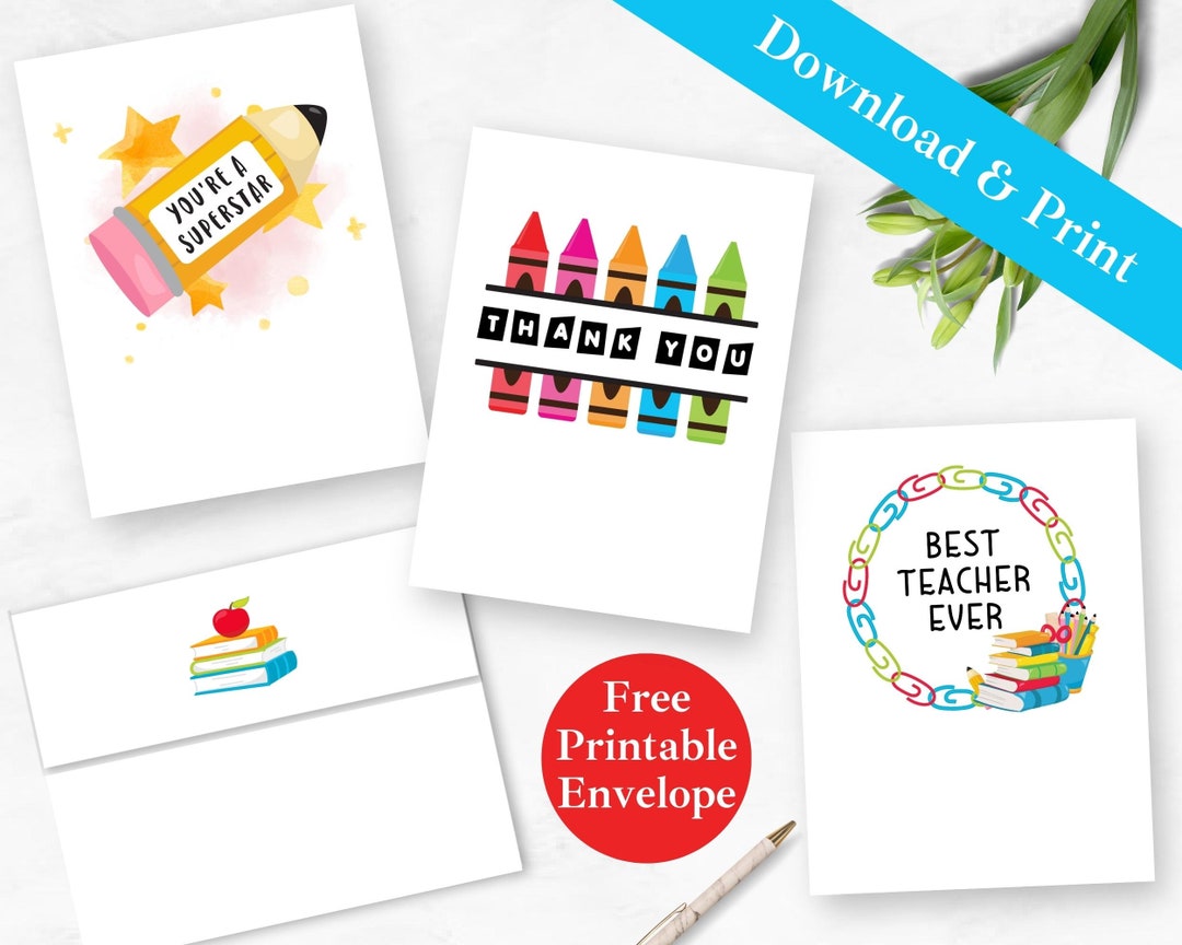 Teacher Appreciation Printable Greeting Card and Envelope Set INSTANT ...