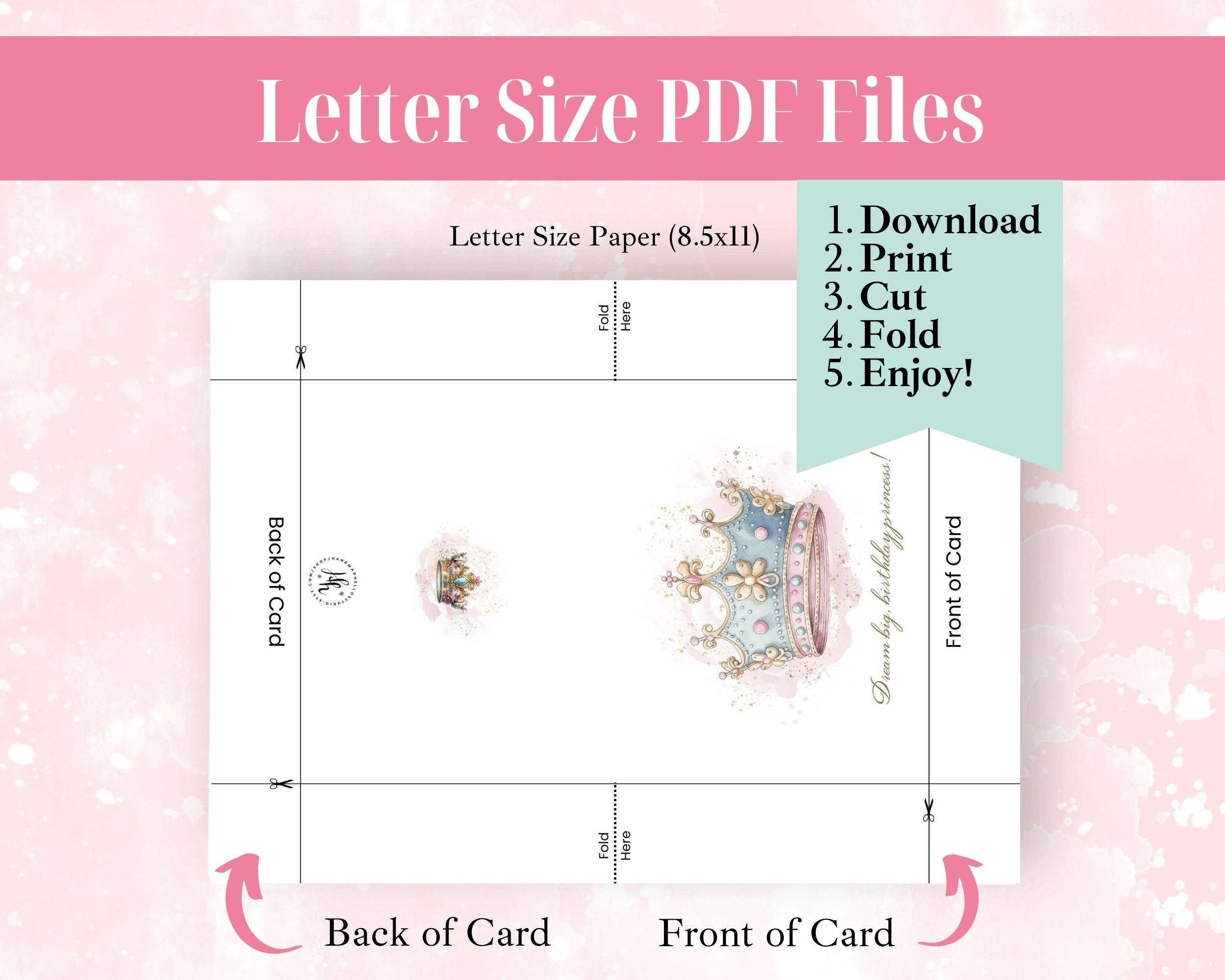 Printable Princess Birthday Greeting Card With Envelope INSTANT ...