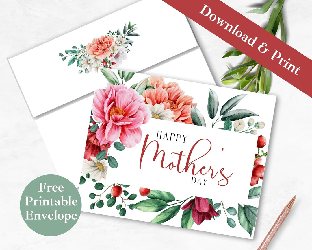 Floral Mothers Day Printable Greeting Card and Envelope | INSTANT ...
