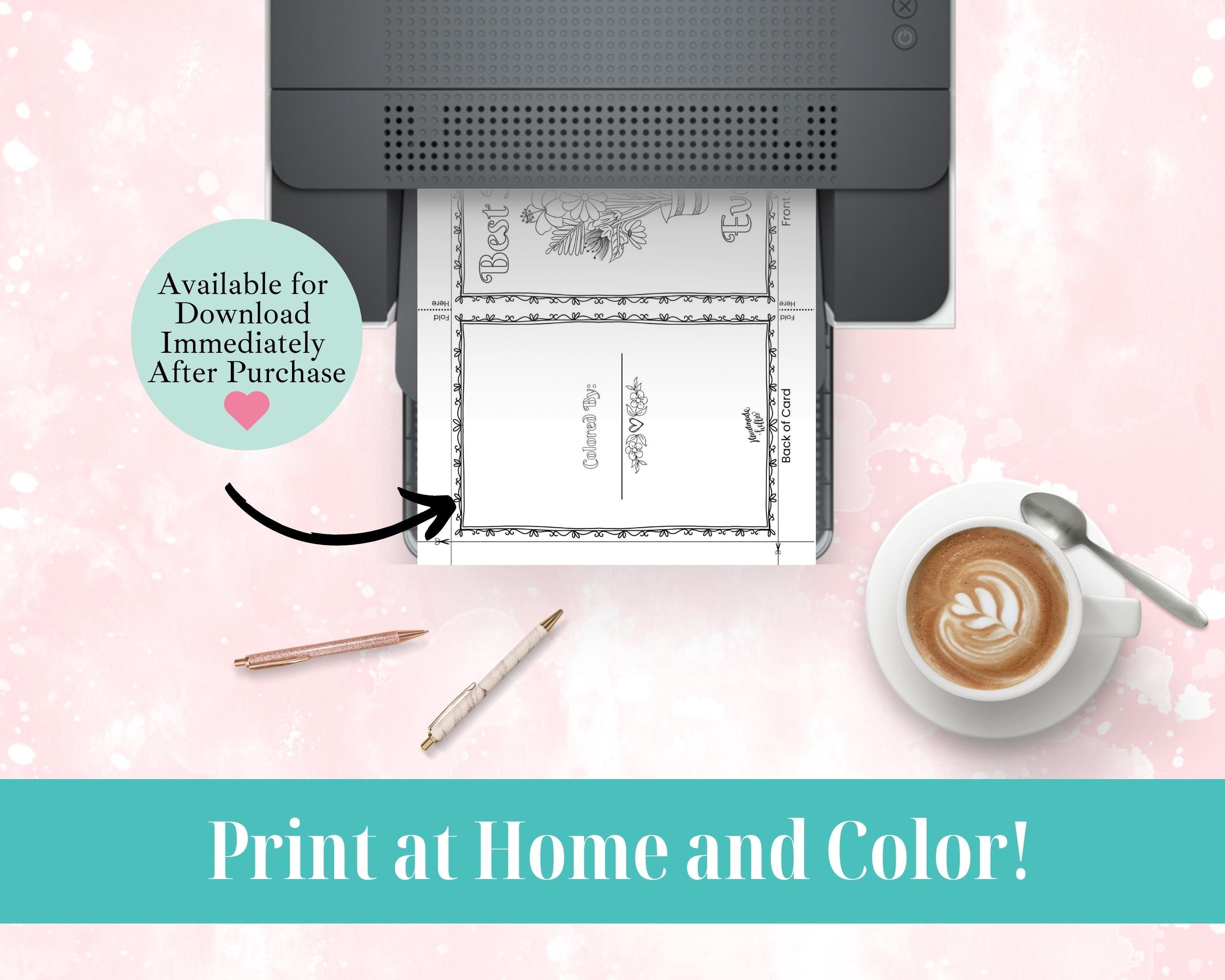 Printable Mothers Day Coloring Greeting Card and Envelope INSTANT ...