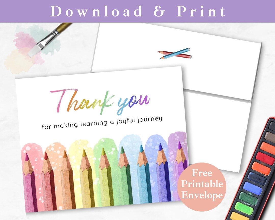 Teacher Thank You Printable Greeting Card With Envelope INSTANT ...