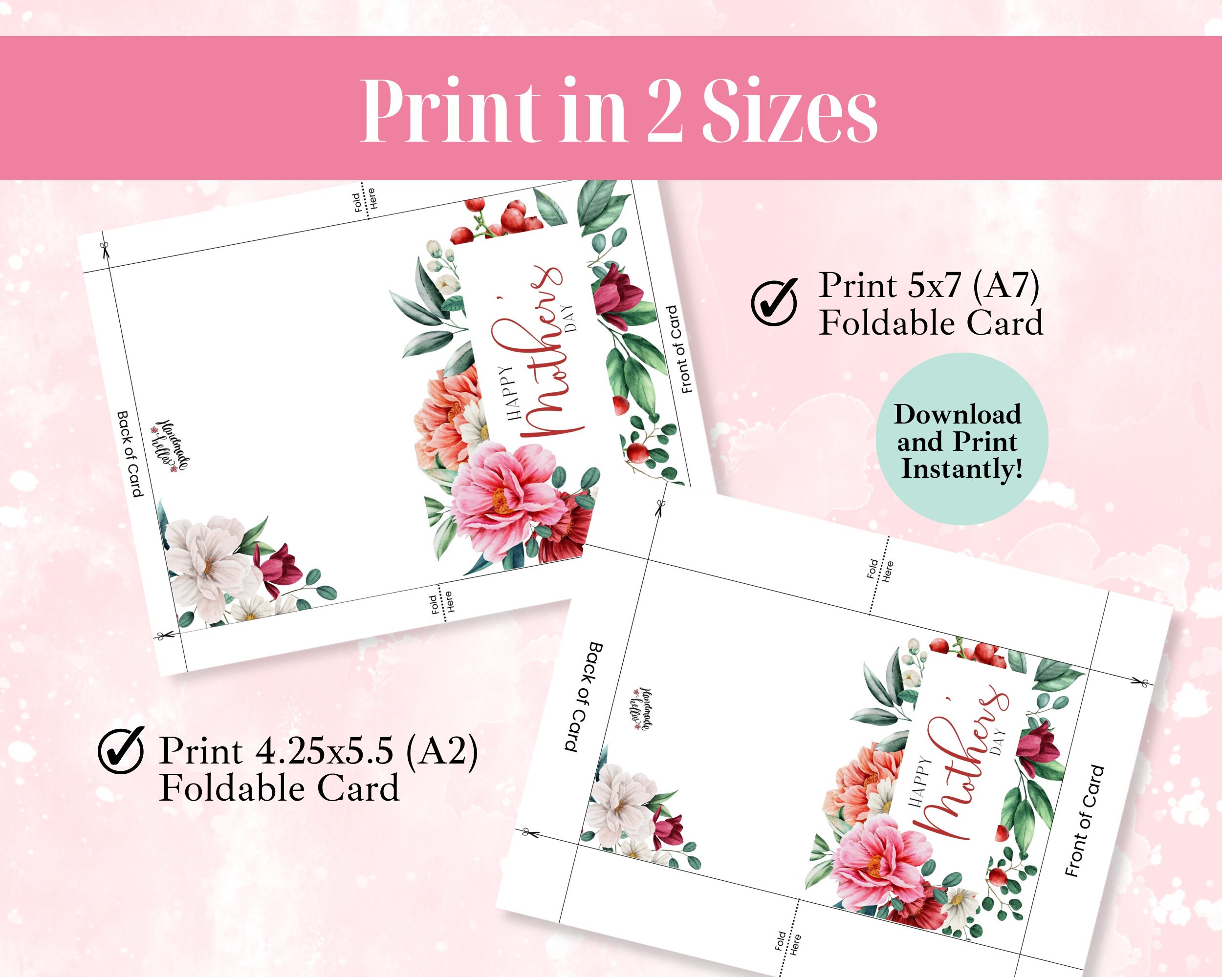 Floral Mothers Day Printable Greeting Card and Envelope | INSTANT ...