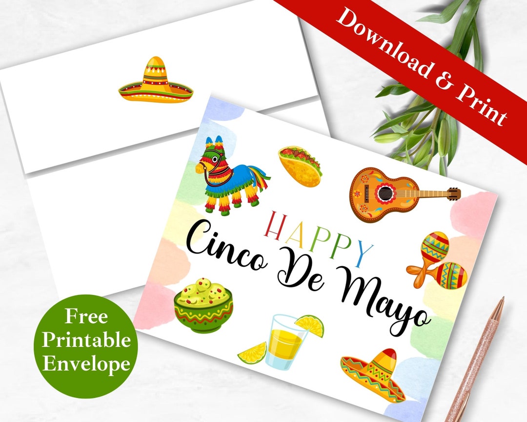 Cinco De Mayo Printable Greeting Card and Envelope | INSTANT DOWNLOAD ...