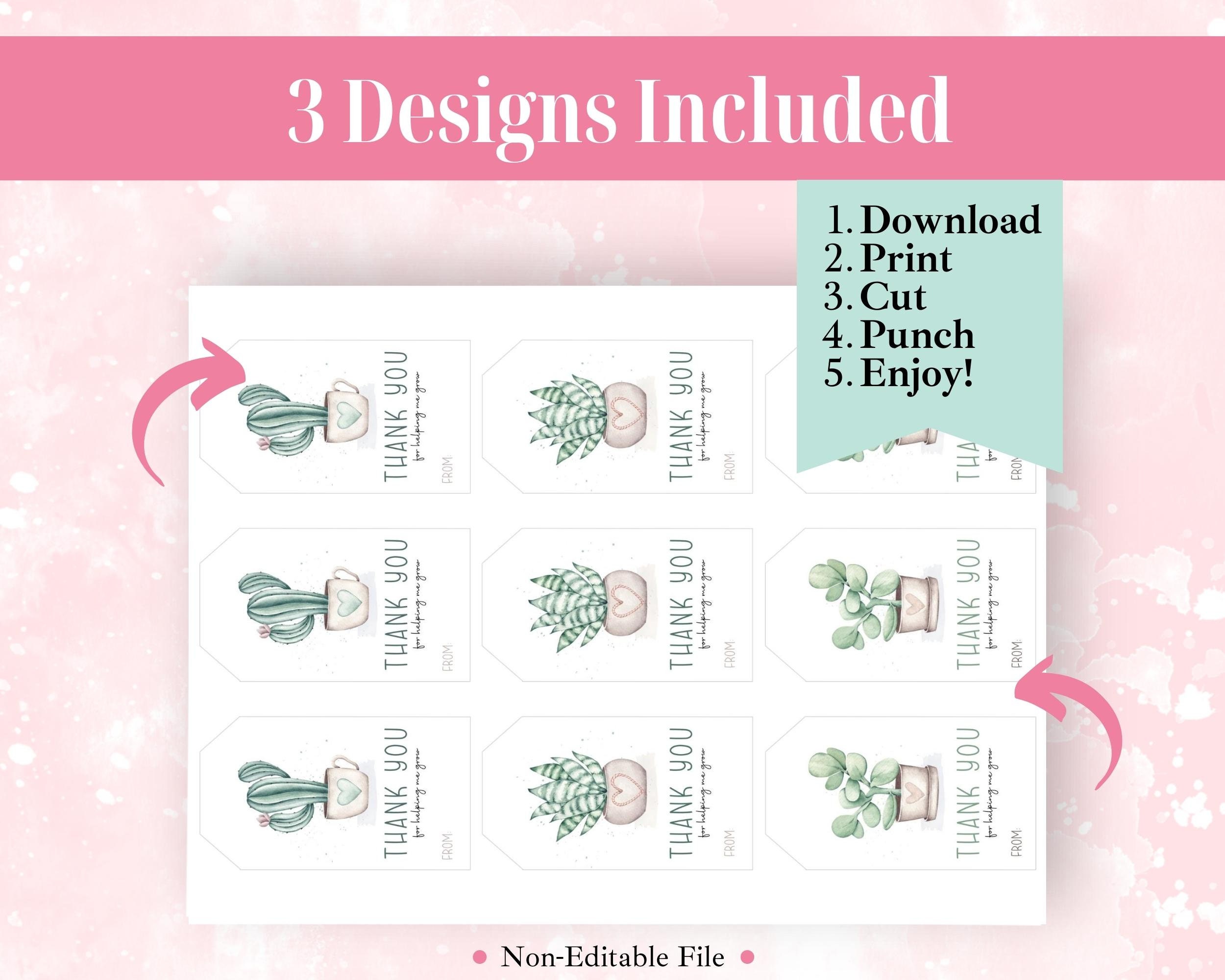 Plant Gift Tag for Teacher Printable, Teacher Appreciation Favor Tag ...