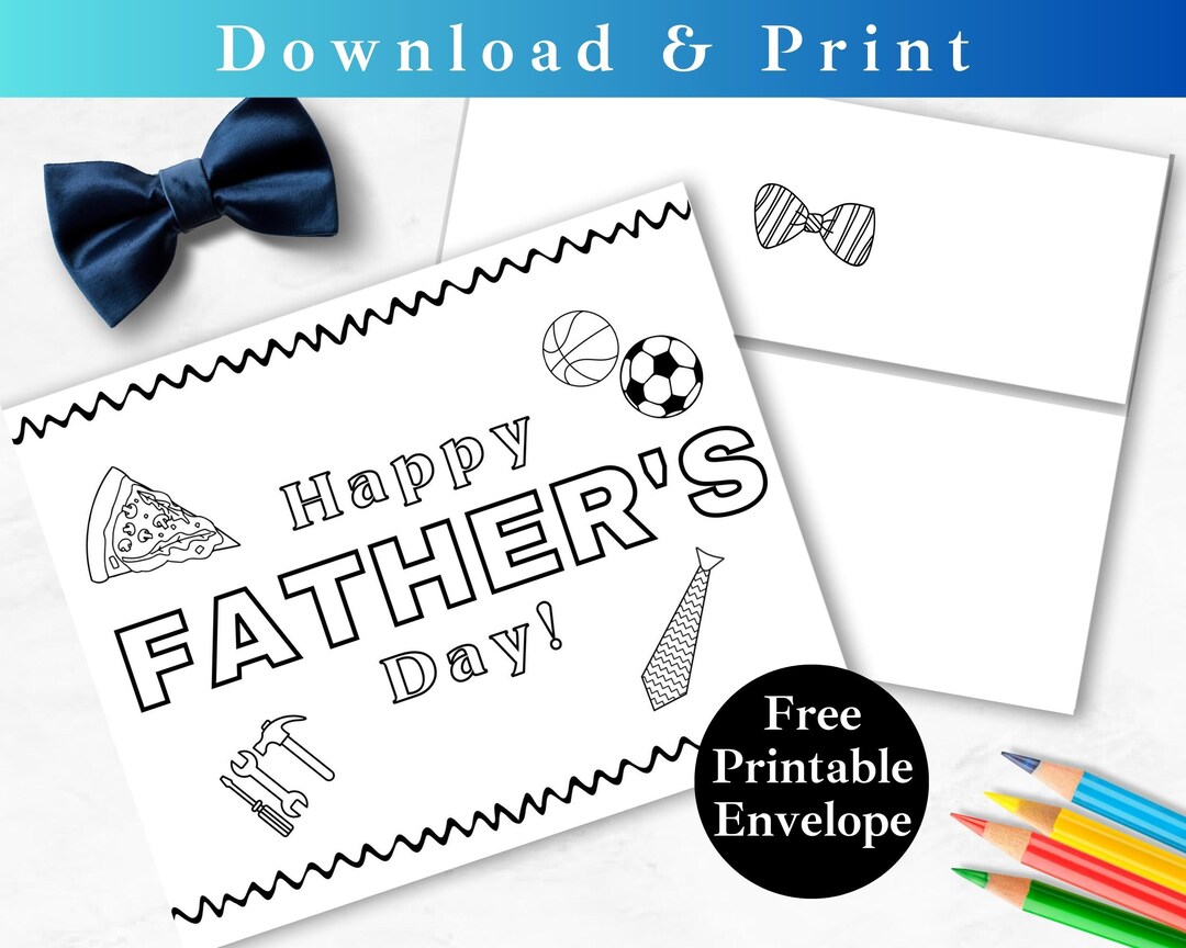Printable Coloring Fathers Day Cards With Envelope, INSTANT DOWNLOAD ...