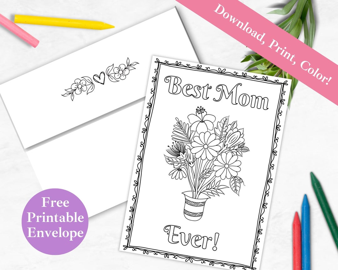 Printable Mothers Day Coloring Greeting Card and Envelope | INSTANT ...