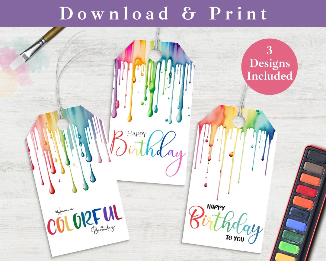 Printable Gift Tag Birthday, Rainbow Happy Birthday Favor Tag INSTANT ...