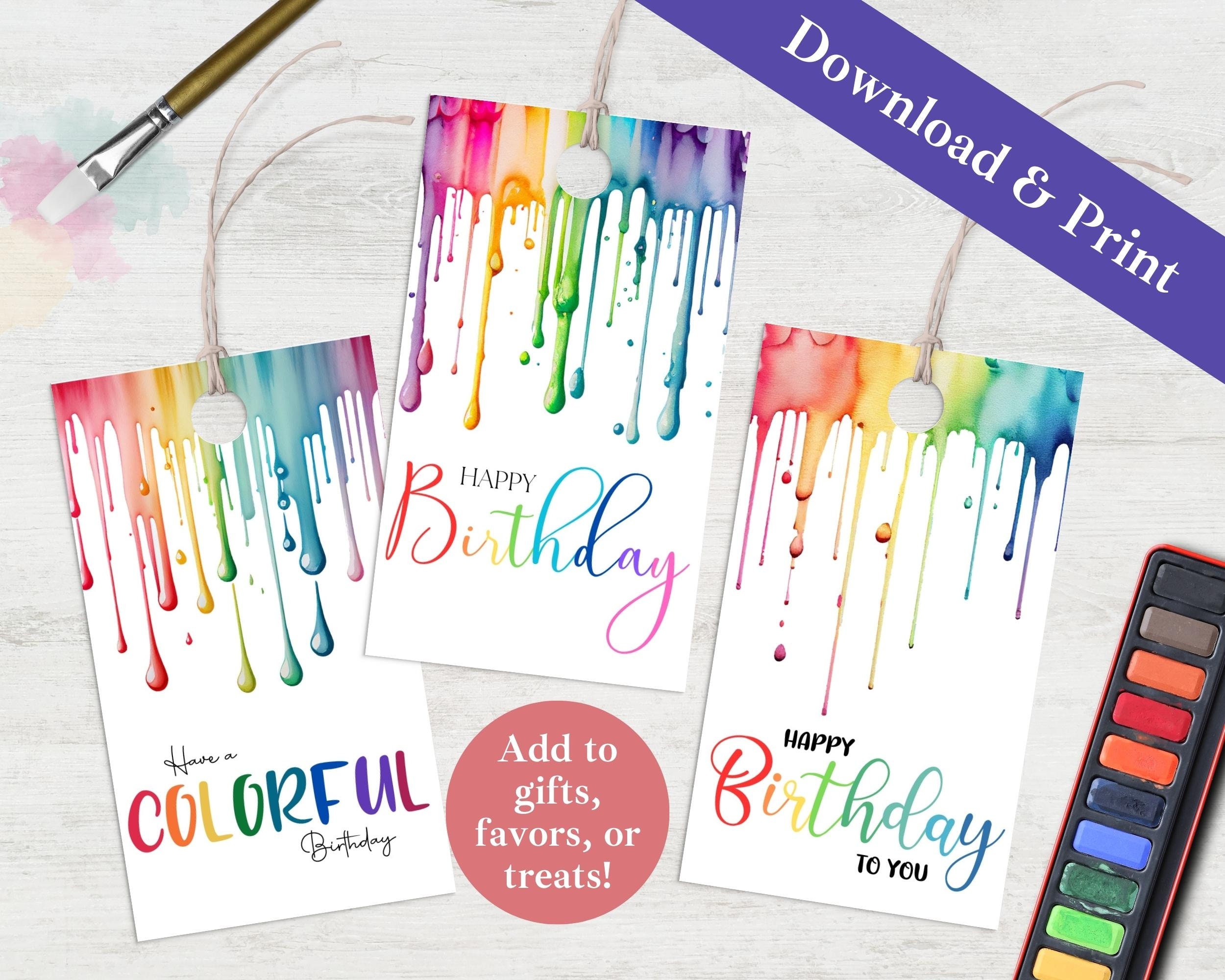 Printable Gift Tag Birthday, Rainbow Happy Birthday Favor Tag INSTANT ...