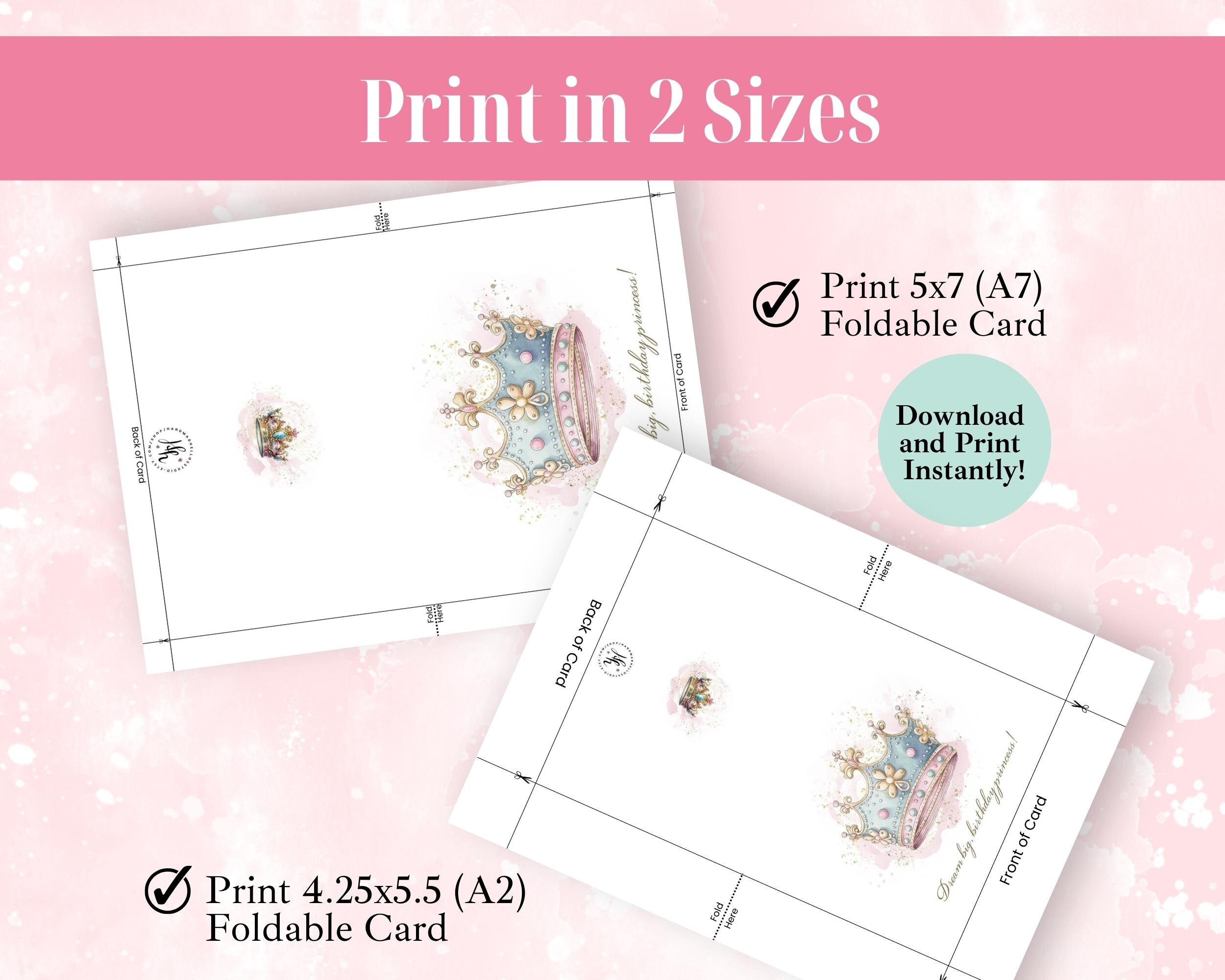 Printable Princess Birthday Greeting Card With Envelope INSTANT ...