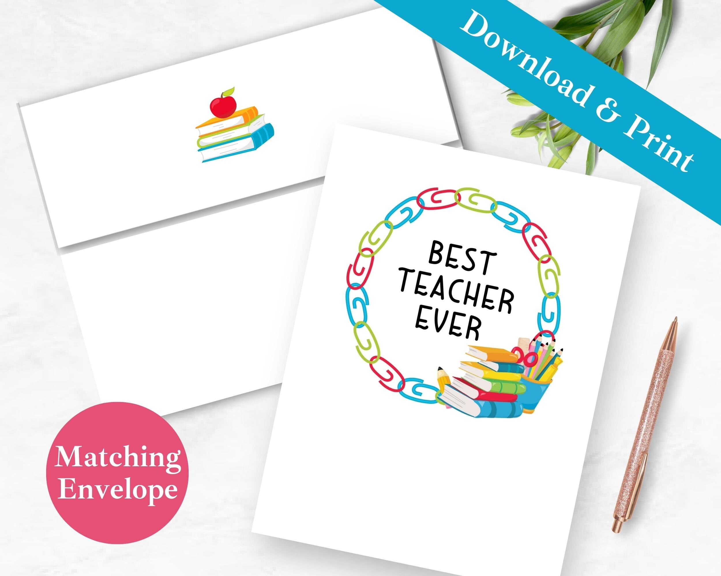 Teacher Appreciation Printable Greeting Card and Envelope Set INSTANT ...