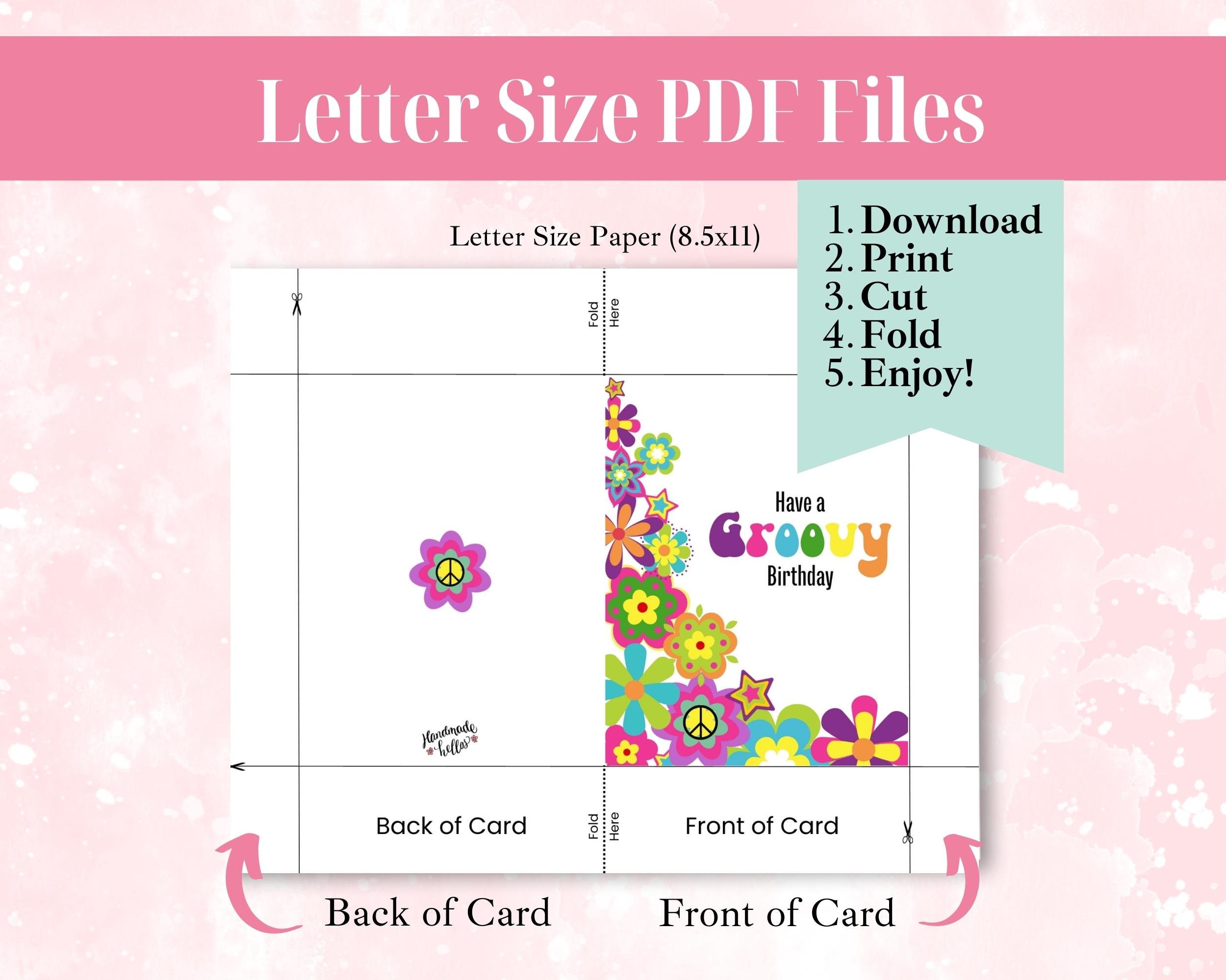 Groovy Hippie Happy Birthday Printable Greeting Card and Envelope ...