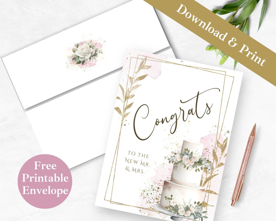 Congratulations Wedding Printable Greeting Card and Envelope INSTANT ...