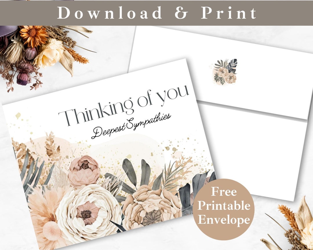 Sympathy Printable Greeting Card With Envelope, Condolences Digital ...