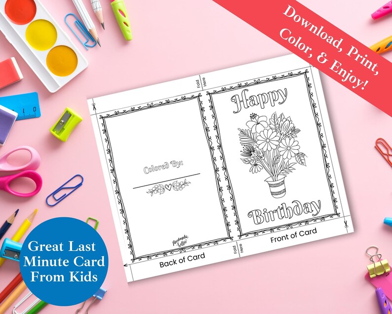 Printable Happy Birthday Coloring Greeting Card and Envelope - Etsy