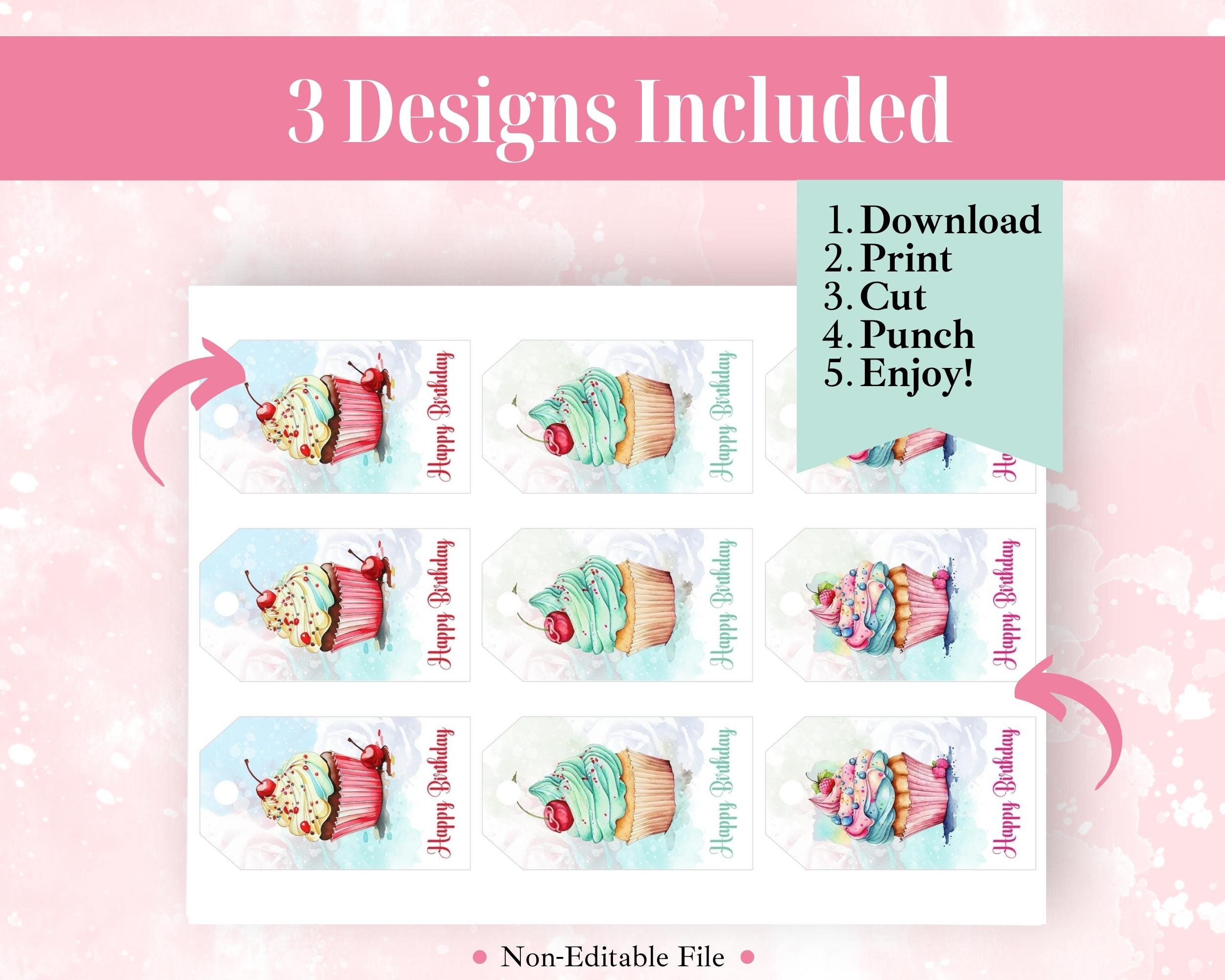 Printable Gift Tag Birthday, Cupcake Happy Birthday Favor Tag INSTANT ...