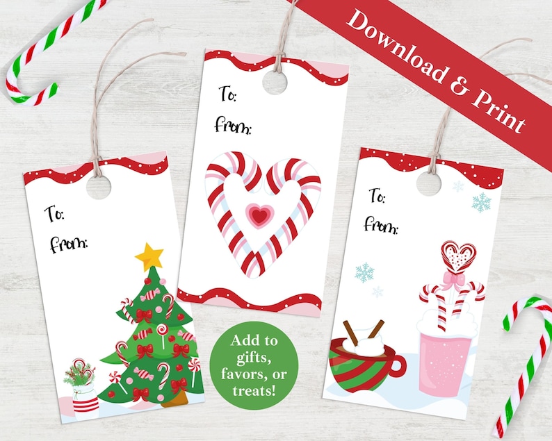 Candy Cane Gift Tags Printable, Printable Christmas Gift Tags INSTANT ...