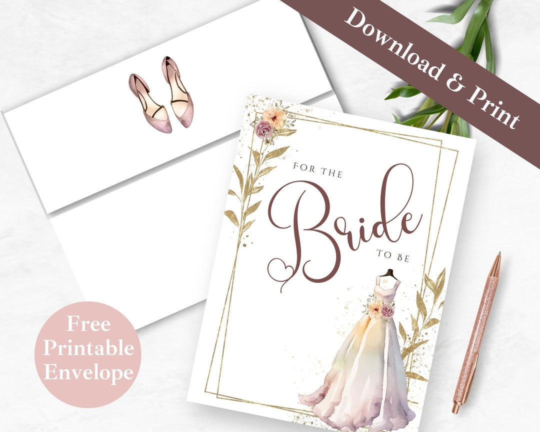 Bride to Be Wedding Printable Greeting Card and Envelope | INSTANT ...