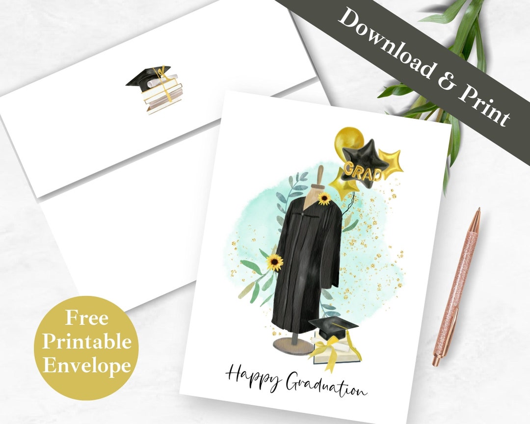 Happy Graduation Printable Greeting Card and Envelope | INSTANT ...