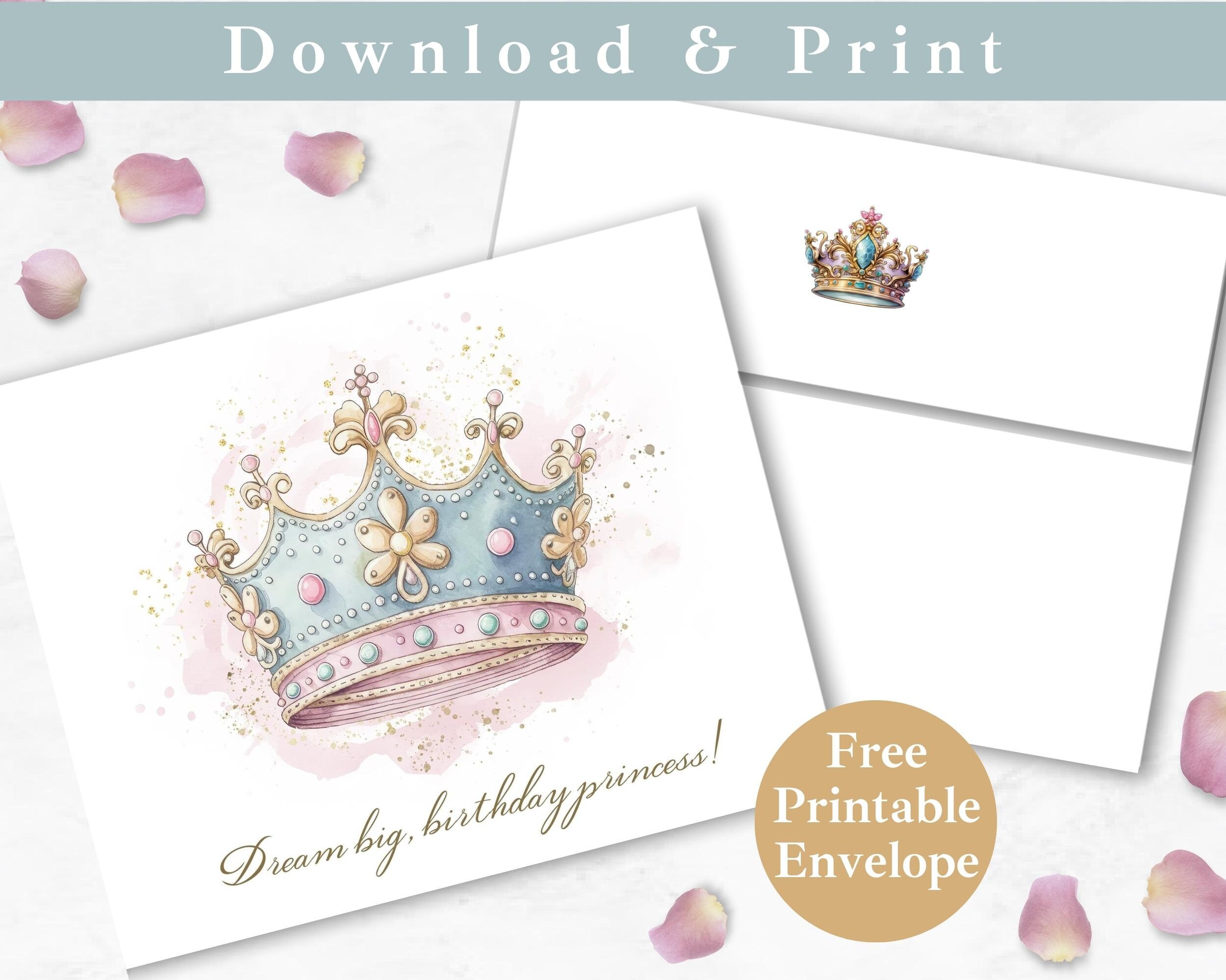 Printable Princess Birthday Greeting Card With Envelope INSTANT ...