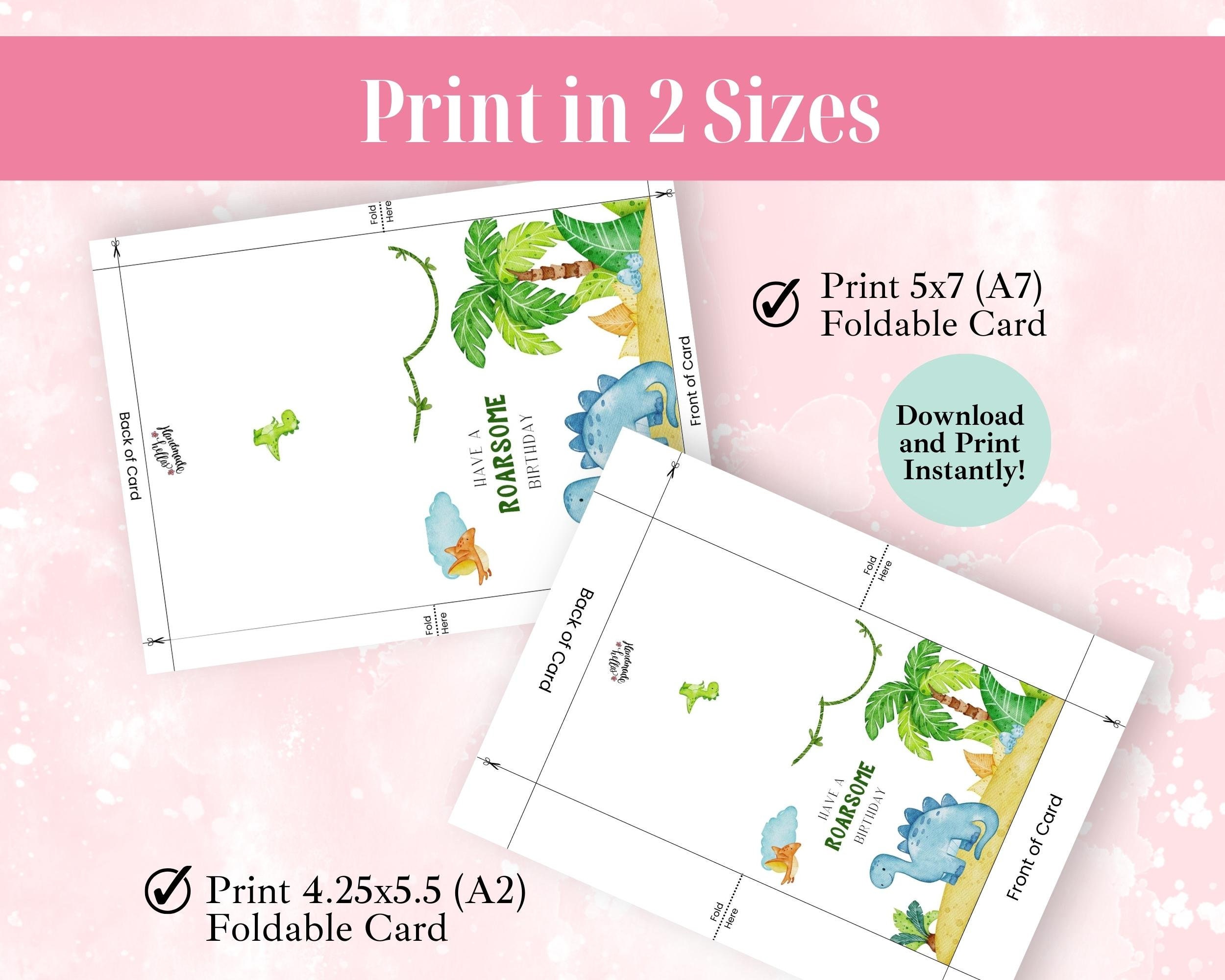 Dinosaur Happy Birthday Printable Greeting Card and Envelope | INSTANT ...