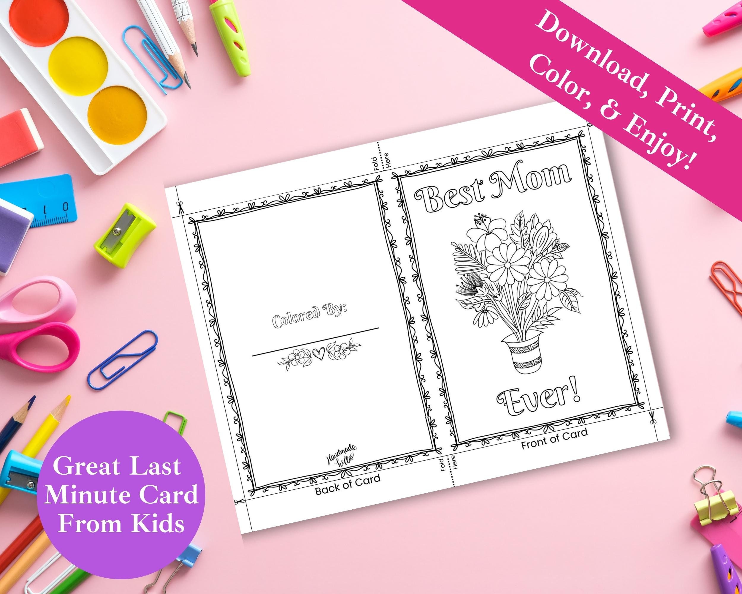 Printable Mothers Day Coloring Greeting Card and Envelope INSTANT ...