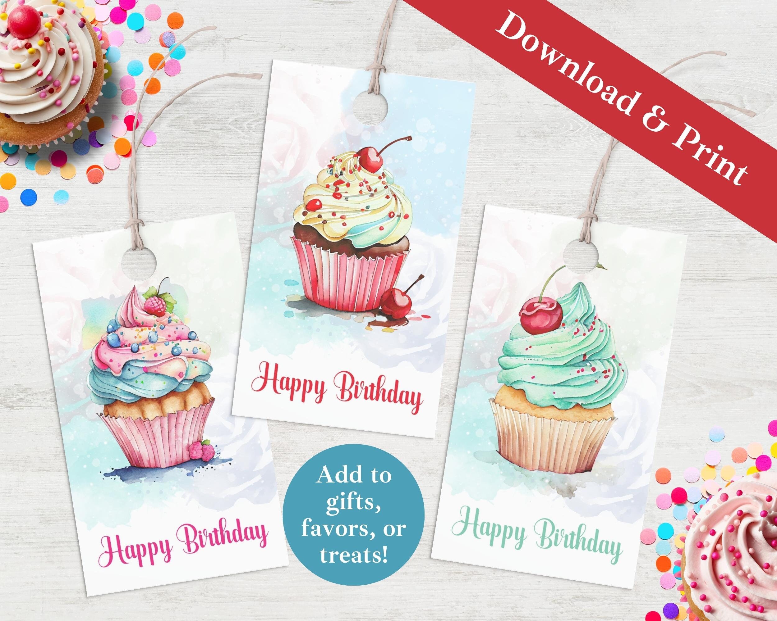 Printable Gift Tag Birthday, Cupcake Happy Birthday Favor Tag INSTANT ...