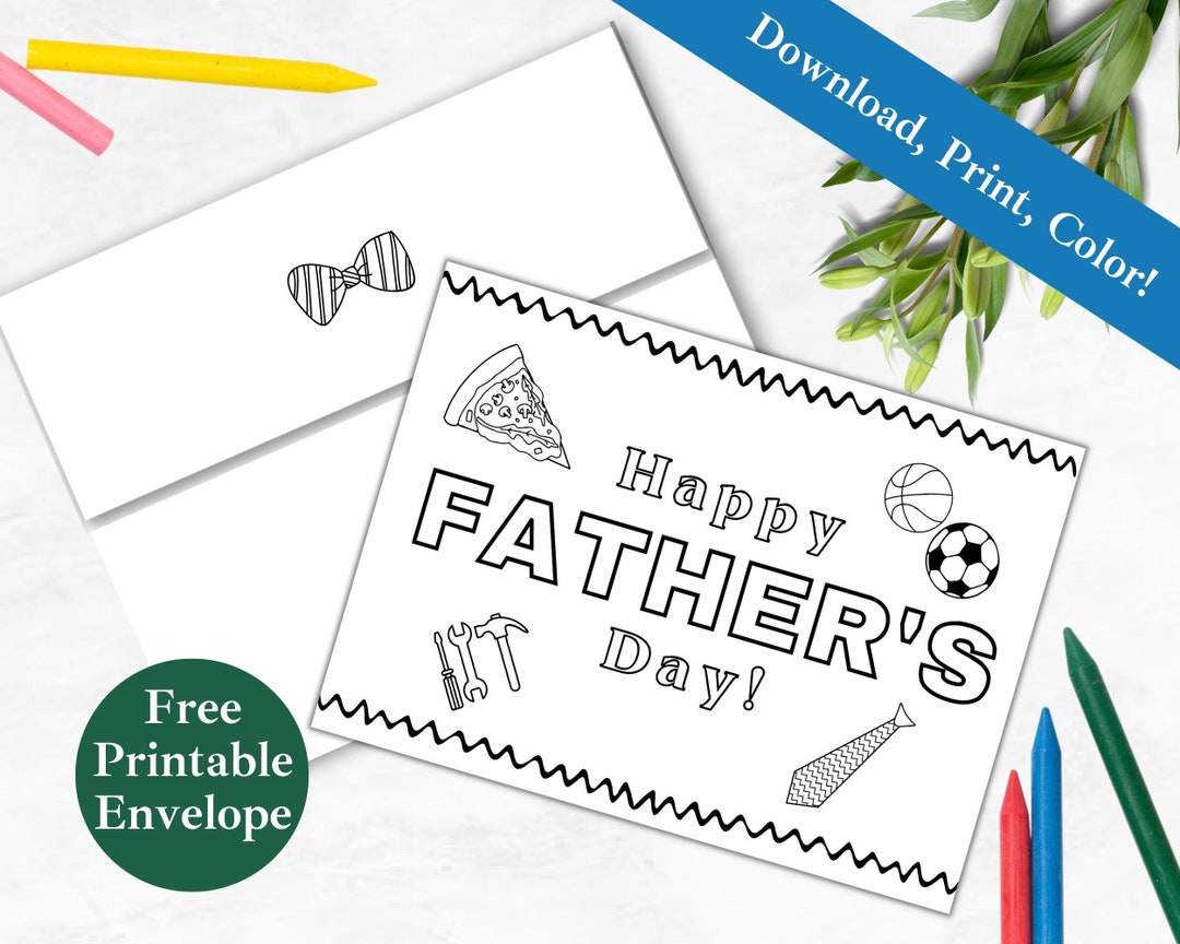 Printable Fathers Day Coloring Greeting Card and Envelope | INSTANT ...