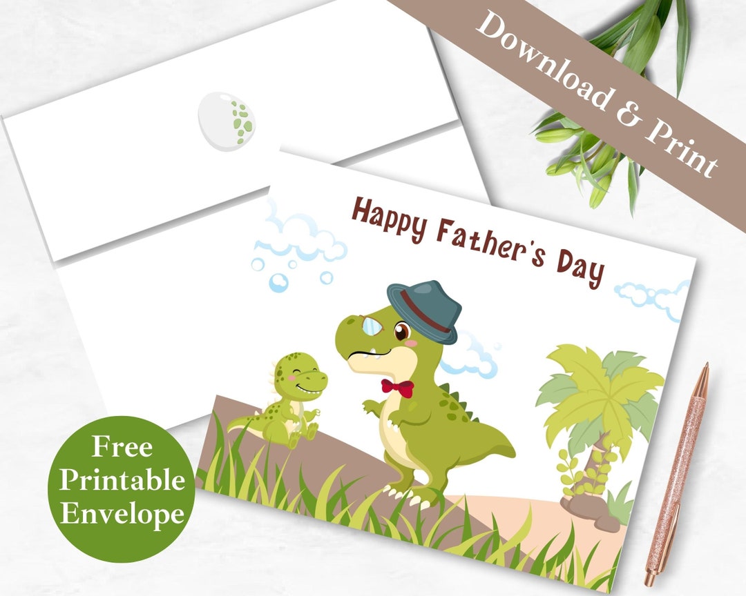 Dino Fathers Day Card From Son Printable Greeting Card and Envelope ...
