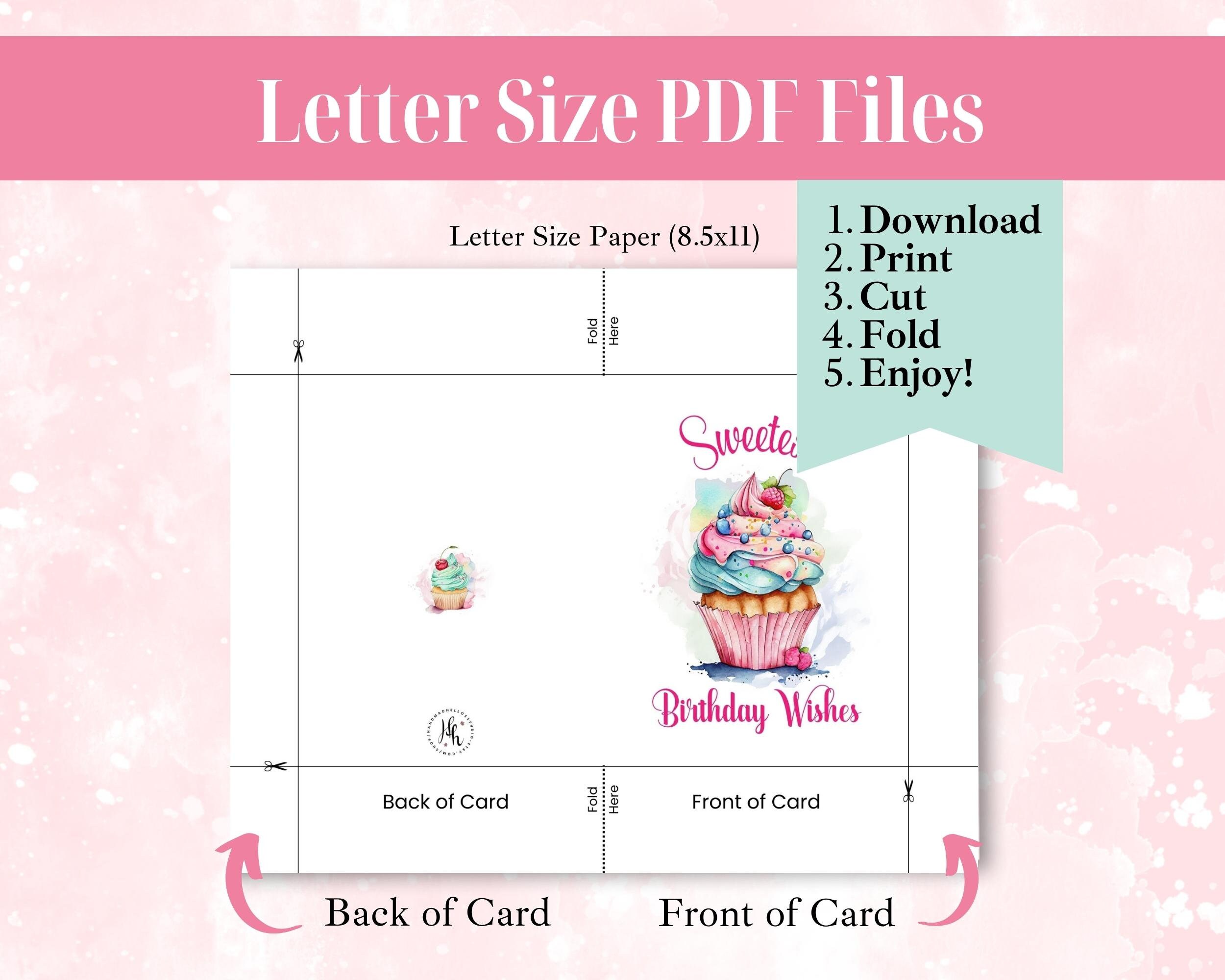Cupcake Birthday Printable Greeting Card With Envelope INSTANT - Etsy