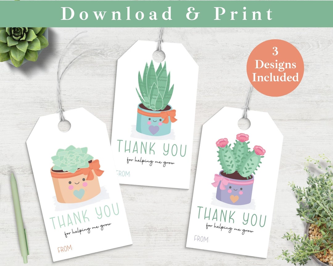 Plant Gift Tag for Teacher Printable, Teacher Appreciation Favor Tag ...