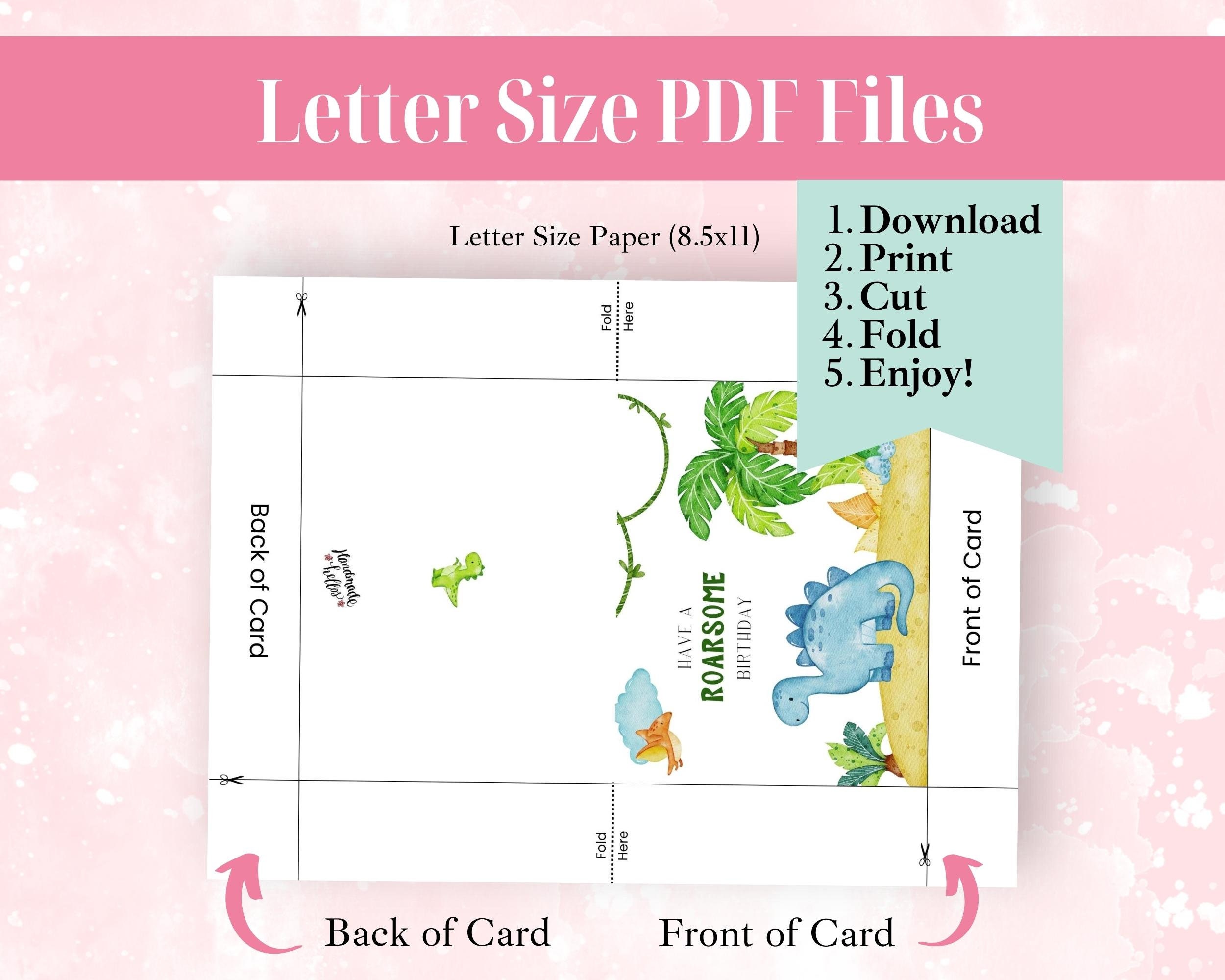 Dinosaur Happy Birthday Printable Greeting Card and Envelope | INSTANT ...