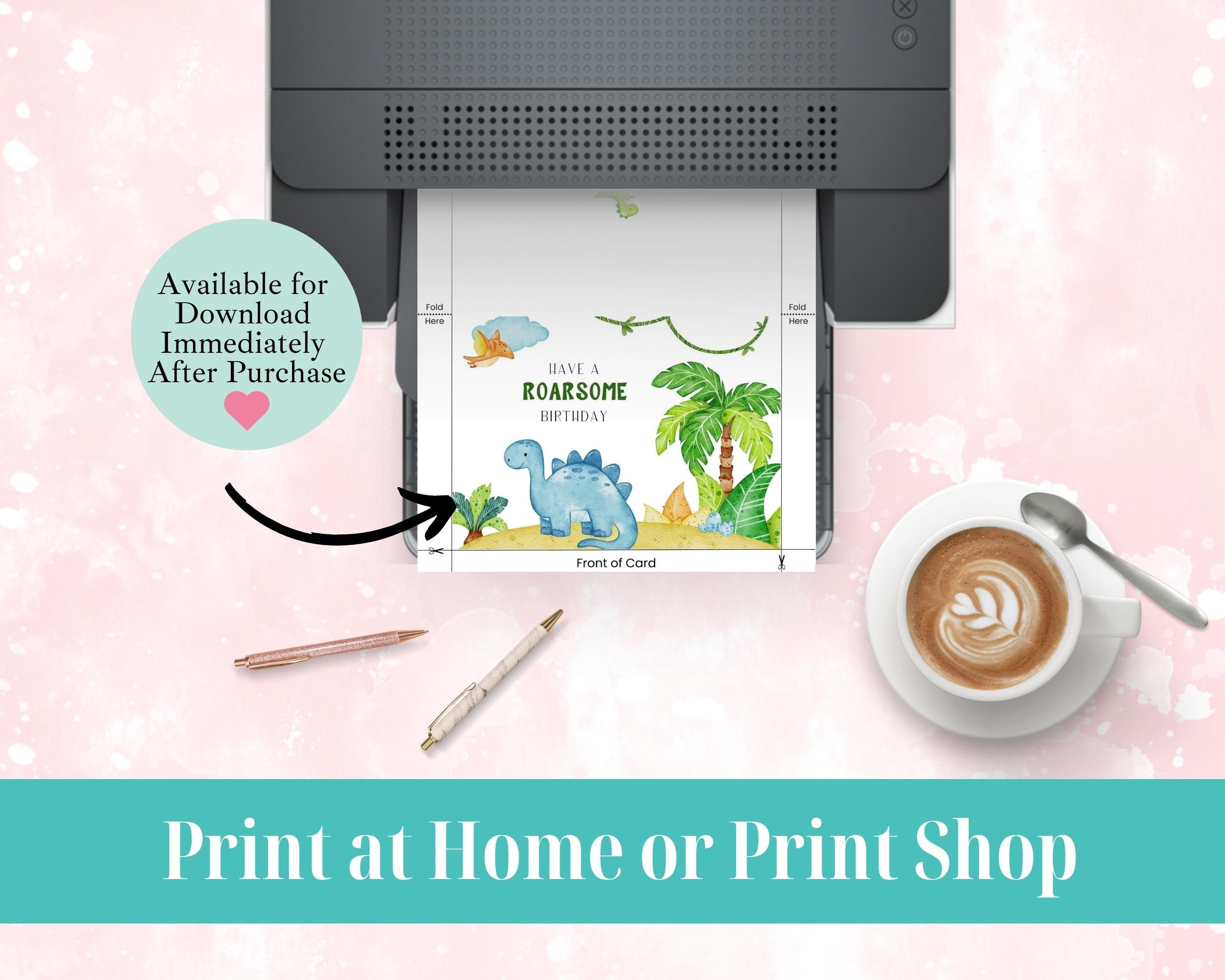 Dinosaur Happy Birthday Printable Greeting Card and Envelope INSTANT ...