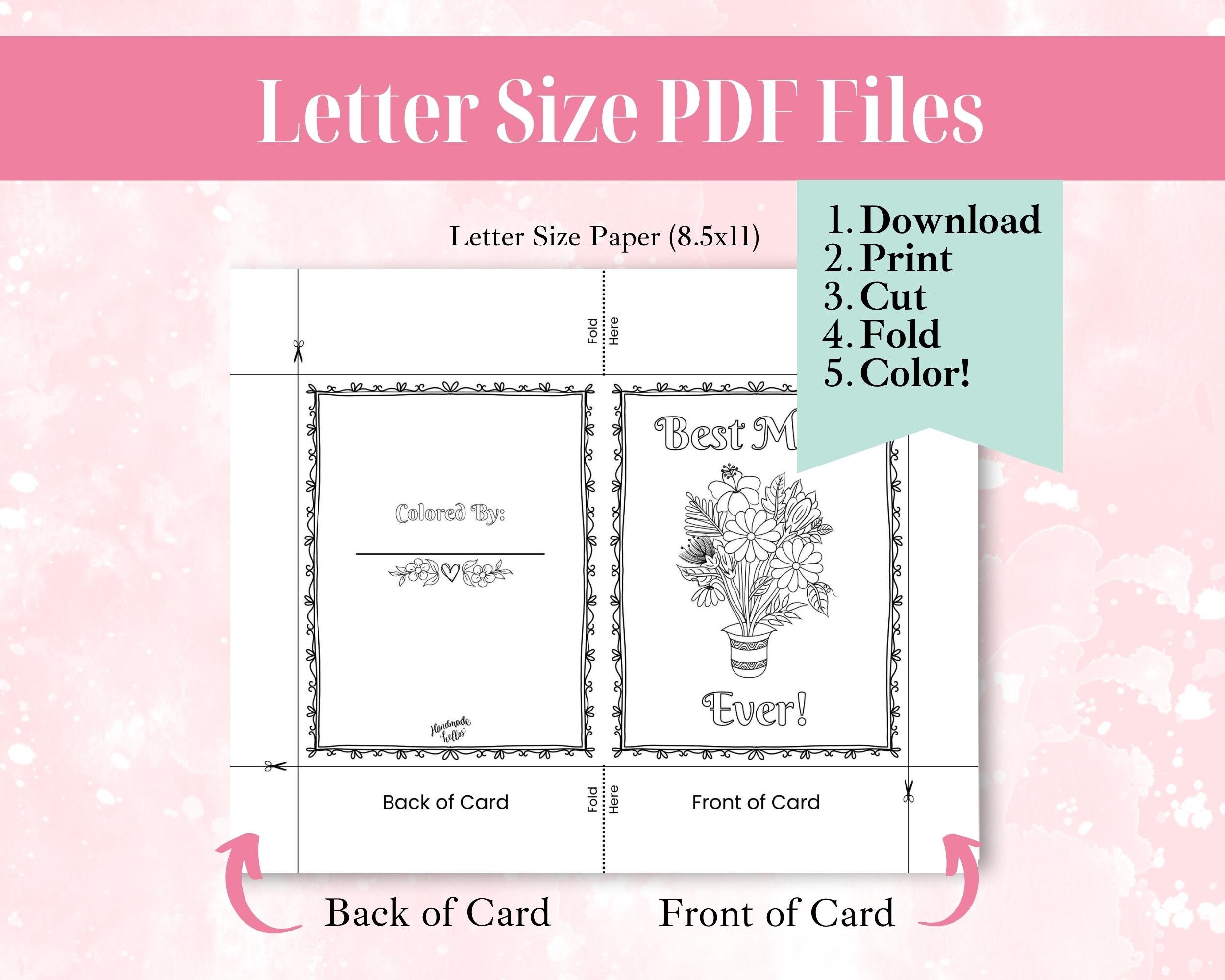Printable Mothers Day Coloring Greeting Card and Envelope INSTANT ...