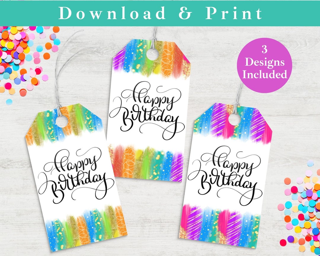Printable Gift Tag Birthday, Rainbow Happy Birthday Favor Tag INSTANT ...