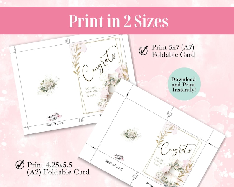 Congratulations Wedding Printable Greeting Card and Envelope INSTANT ...