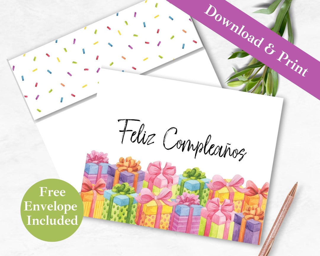 Happy Birthday in Spanish Printable Greeting Card and Envelope ...