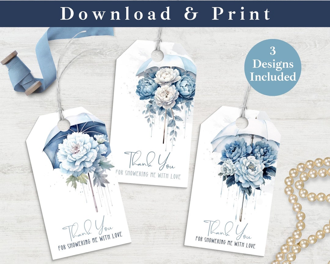 Printable Bridal Shower Favor Tag, Blue Bridal Shower Gift Tag INSTANT ...