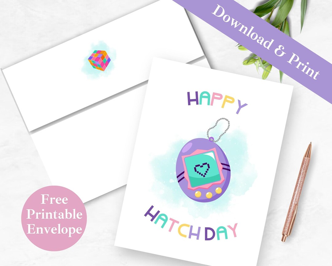 90s Digital Toy Happy Birthday Printable Greeting Card and Envelope ...