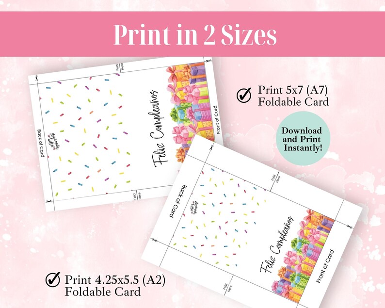 Happy Birthday in Spanish Printable Greeting Card and Envelope - Etsy