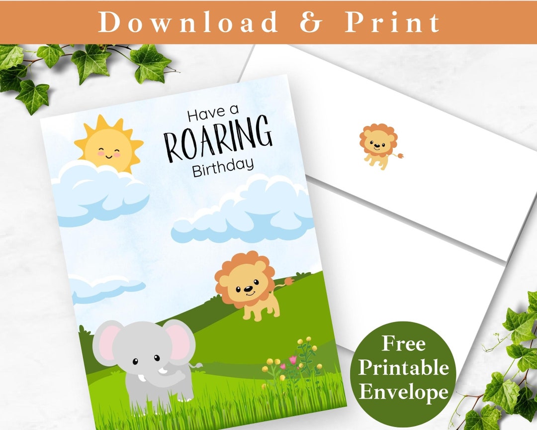 Printable Safari Birthday Card With Envelope for Boy INSTANT DOWNLOAD ...