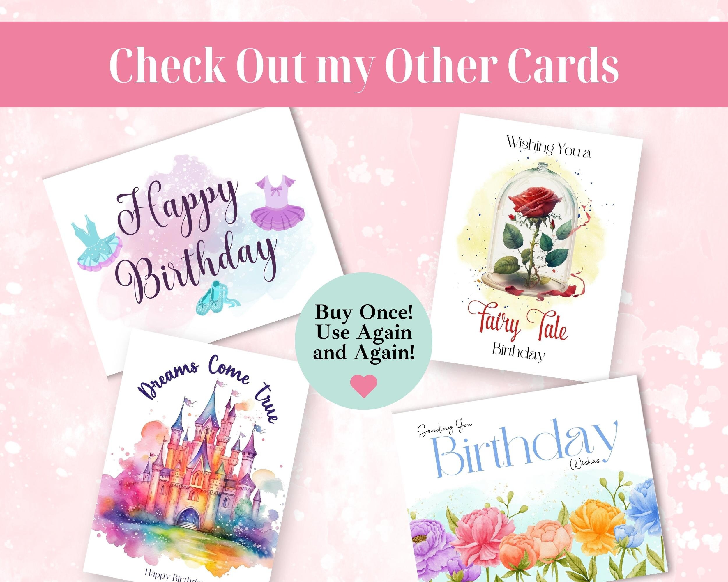 Printable Princess Birthday Greeting Card With Envelope INSTANT ...