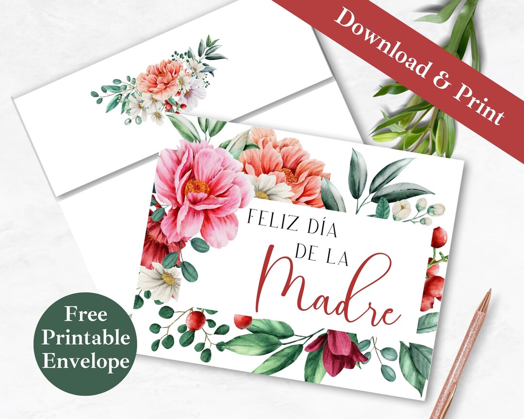 Mothers Day in Spanish Printable Greeting Card and Envelope INSTANT ...