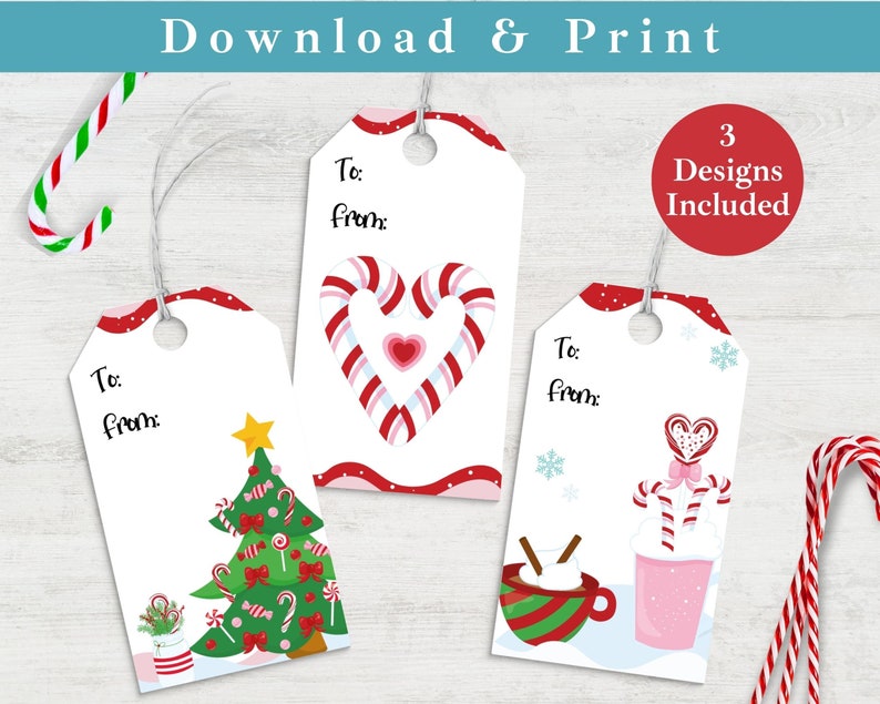 Candy Cane Gift Tags Printable Printable Christmas Gift Tags - Etsy