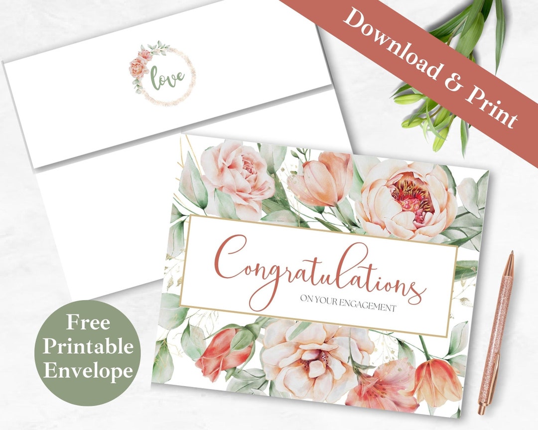 Congratulations on Your Engagement Printable Greeting Card and Envelope ...