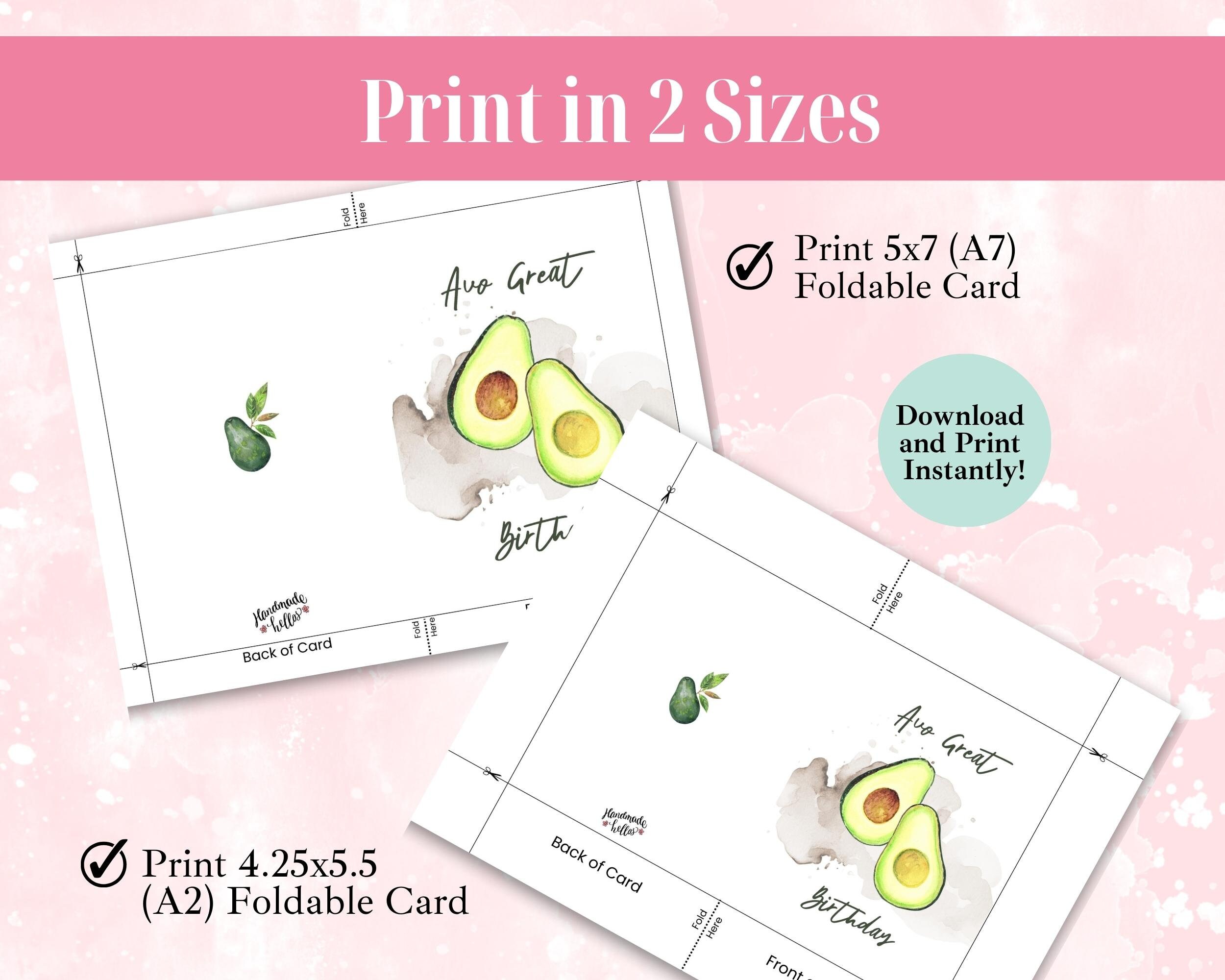 Avocado Birthday Printable Greeting Card and Envelope INSTANT - Etsy