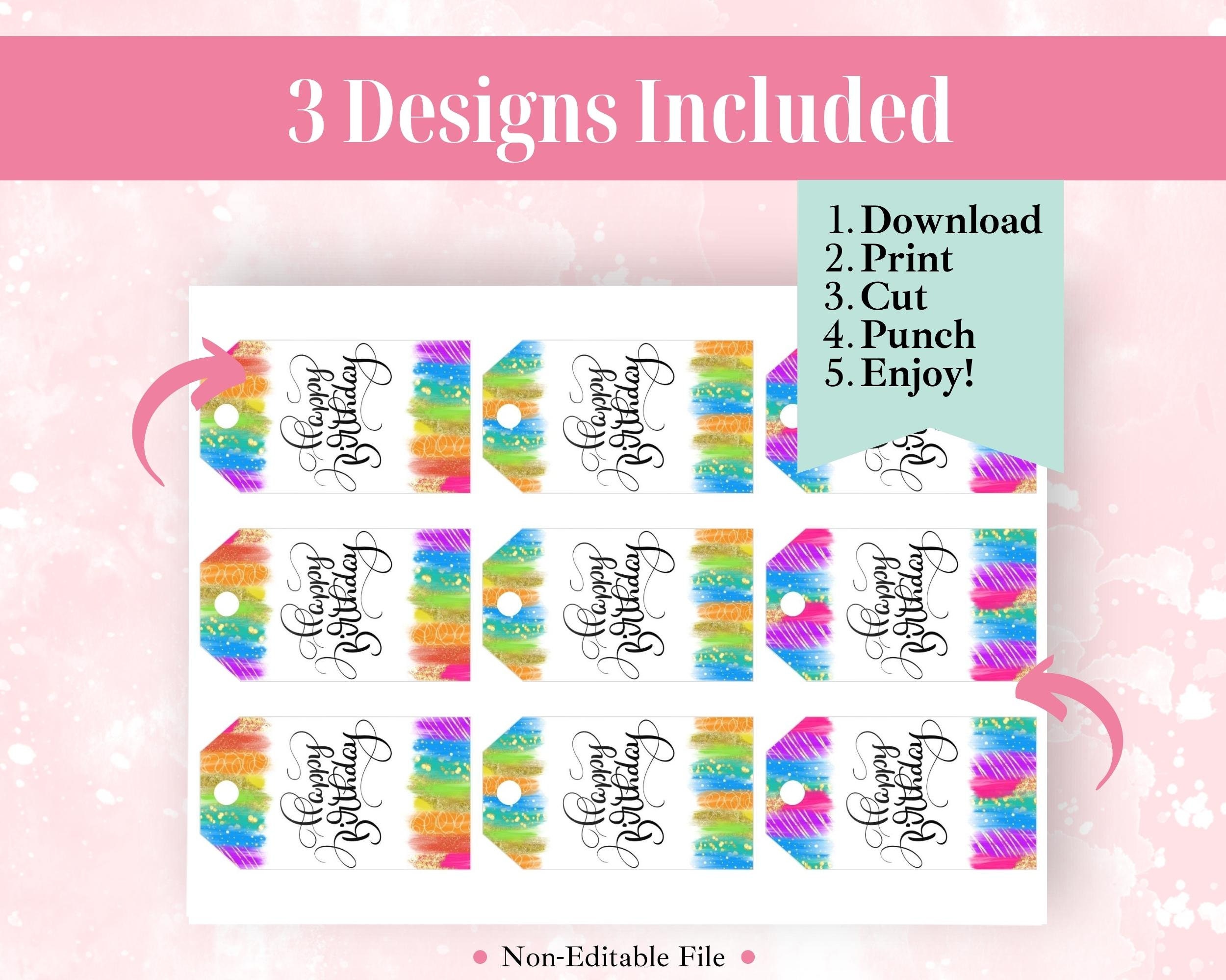 Printable Gift Tag Birthday, Rainbow Happy Birthday Favor Tag INSTANT ...