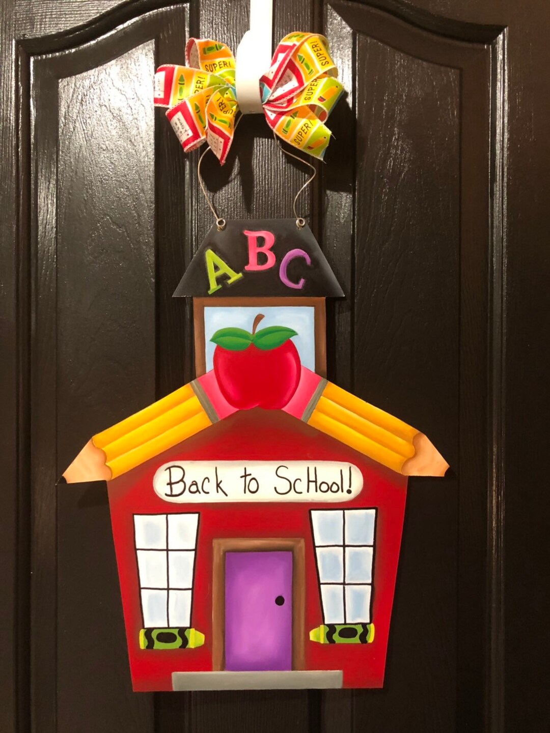 Schoolhouse Hand Painted Wooden Door Hanger - Back to School, or ...