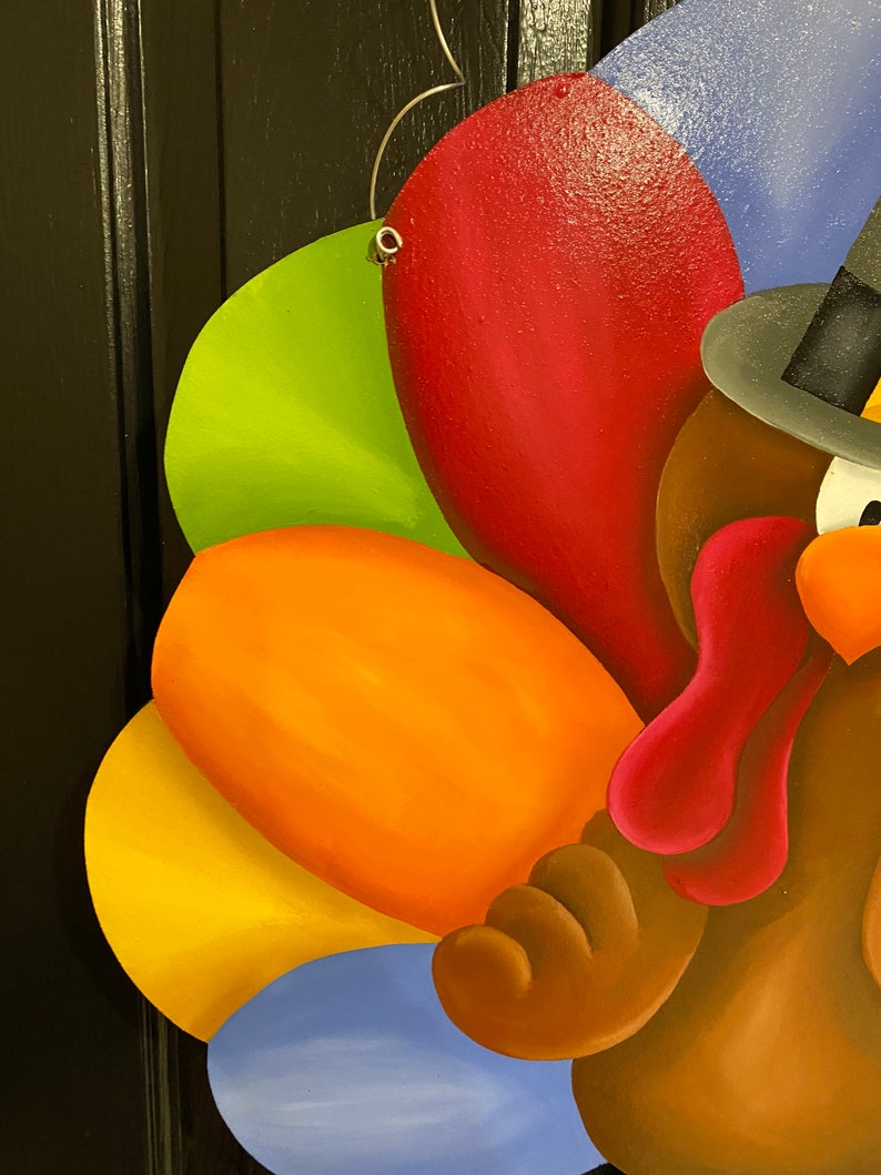 Turkey Hand Painted Wooden Door Hanger Thanksgiving Wreath | Etsy